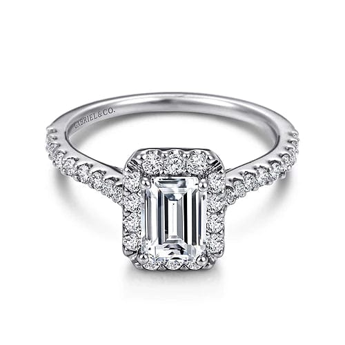 Emery - 14K White Gold Emerald Halo Diamond Engagement Ring – Everett ...